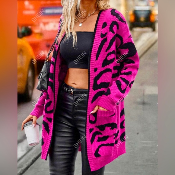 SHEIN | Sweaters | Nwt Shein Lune Hot Pink Leopard Cheetah Print Drop ...